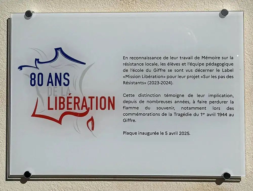 Marignier — Plaque Label Mission Libération de l'école du Giffre (Le ...